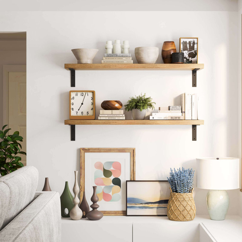 Loon Peak 48 x 9.25 Floating Wood Shelves Wall Mounted Bookshelf Deep Floating Shelves for Wall Wayfair